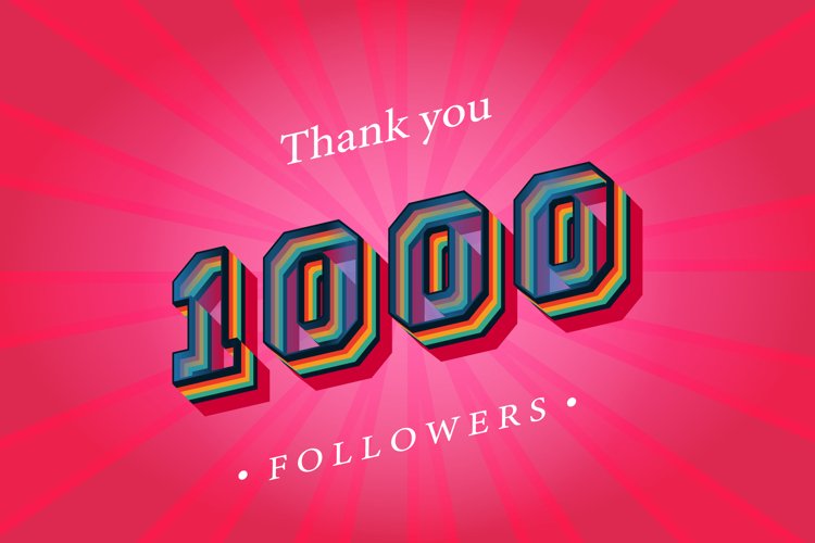 1000 social followers and subscribers Retro text effect