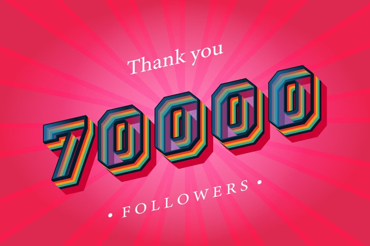 70000 social followers and subscribers Retro text effect