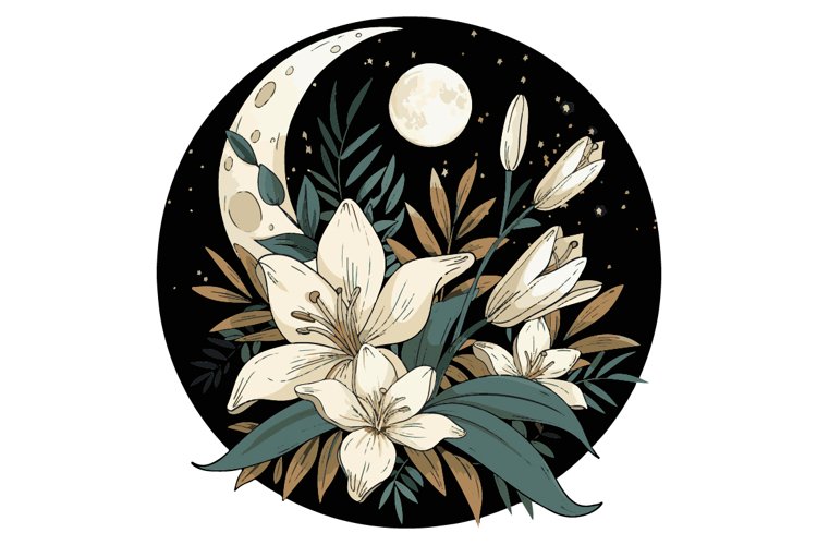 The moon blooming with white lilies