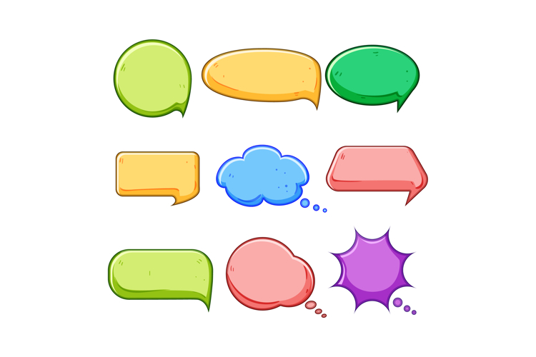 Colorful hand drawn speech and thought bubbles set