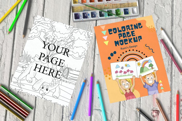 8.5 x 11 Two coloring pages mockup PSD and JPG