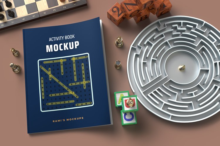 Activity book cover mockup PSD and JPG