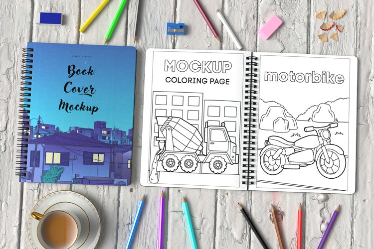 Spiral coloring book mockup PSD and JPG | Book mockup