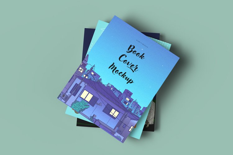 stack of three books mockup PSD and JPG
