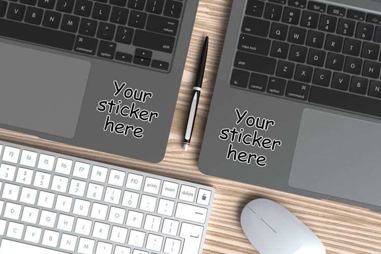 Two laptops stickers mockup Psd and Jpg