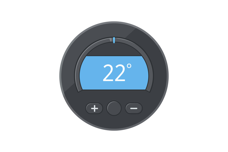Digital thermostat control with temperature display in flat