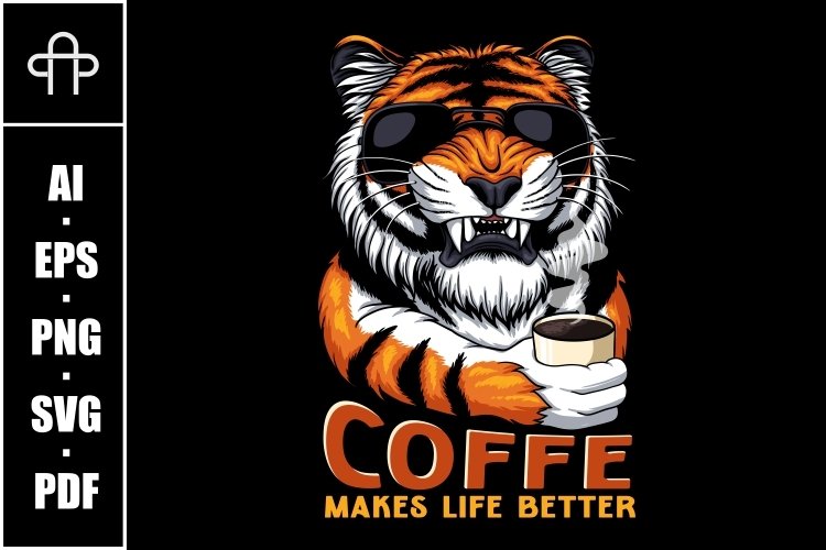 Tiger drink coffee vector illustration