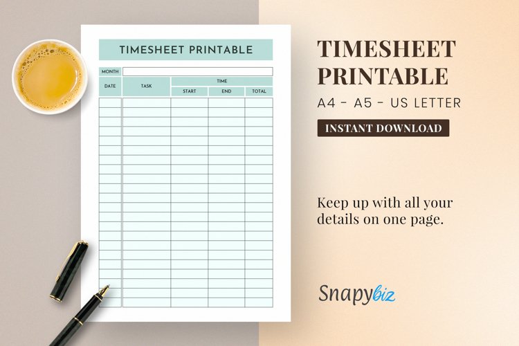 Timesheet Planner | Printable Timesheet | A4 And A5