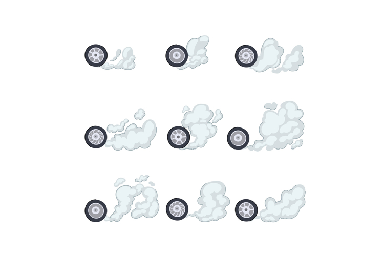Car wheel generating smoke effect with speed concept