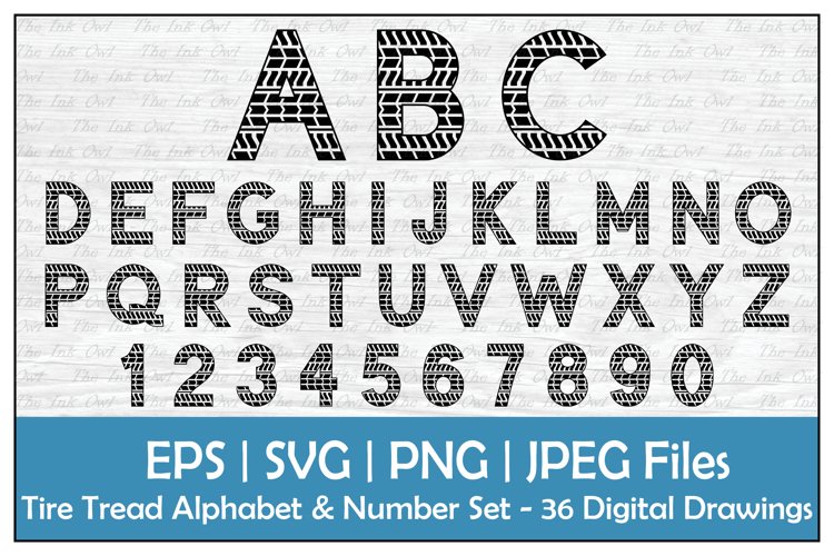 Tire Tread Patterned Alphabet and Number Clipart Bundle