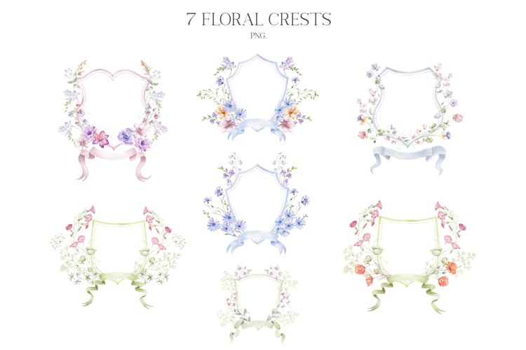 Watercolor Crests with Wild Flowers.