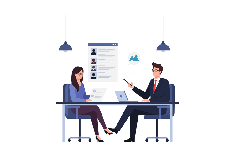 Professional business meeting between two colleagues in a mo