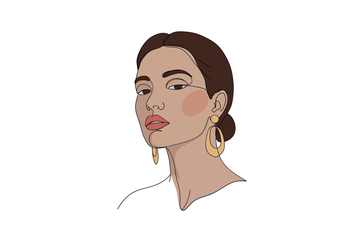 Elegant woman with bold earrings and soft facial features in