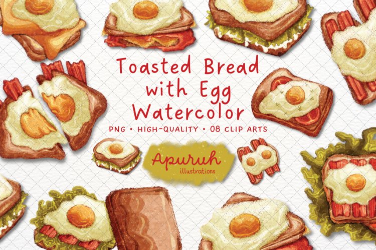 Toasted Bread with Egg Watercolor Clipart