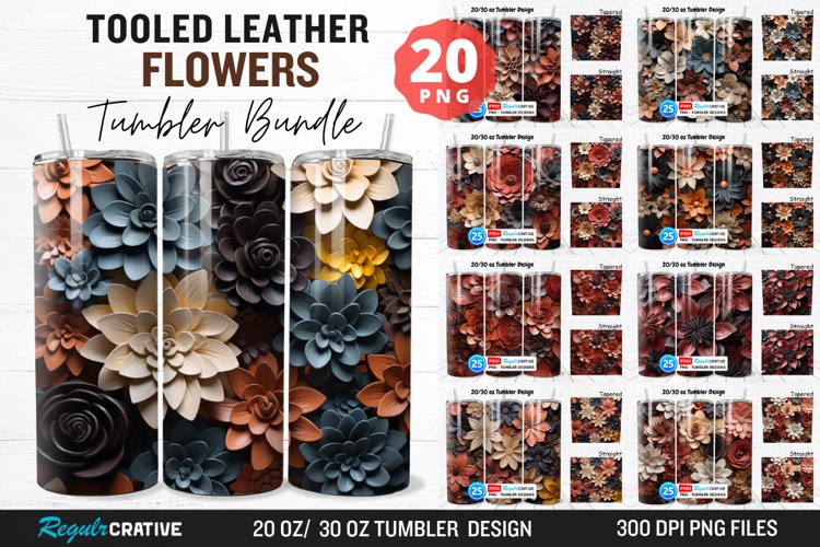 Tooled Leather Flowers Tumbler Bundle