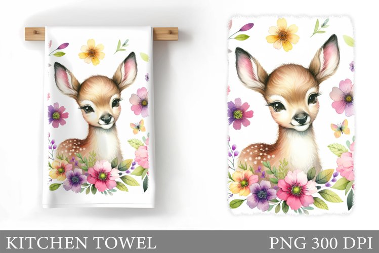 Cute Deer Kitchen Towel. Deer Flowers Kitchen (5135699)