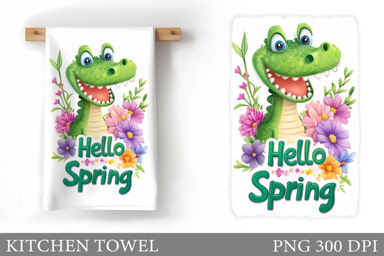 Spring Crocodile Kitchen Towel. Spring Kitchen Towel Design
