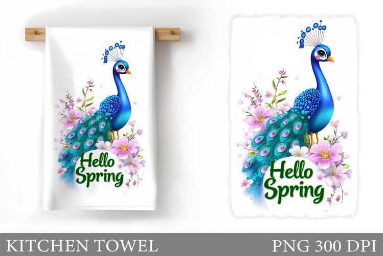 Spring Peacock Kitchen Towel. Spring Kitchen Towel Sublimati