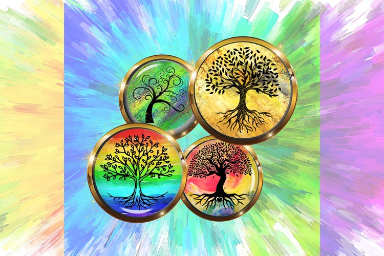 Tree Of Life Digital Collage Sheet, Tree Colorful Circles
