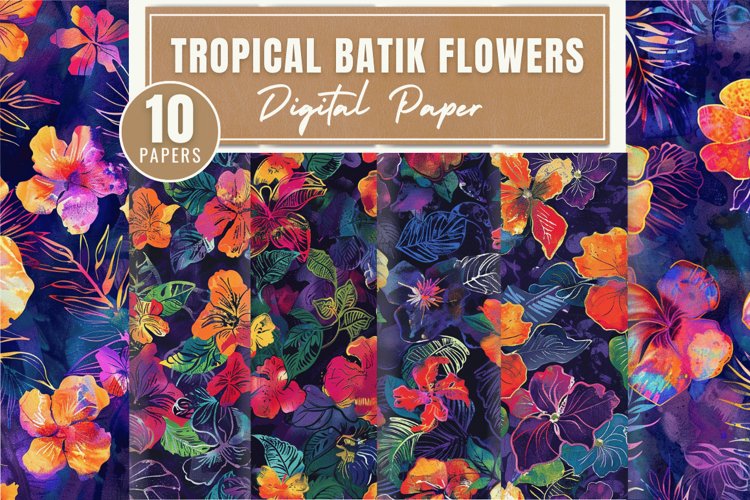 Tropical Batik Flowers Digital Paper Bundle