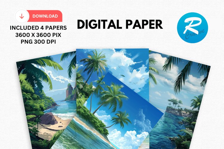 Tropical Island Digital Paper, Tropical Background