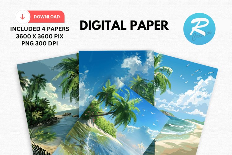 Tropical Island Digital Paper, Tropical Background
