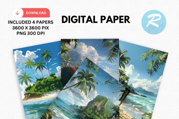 Tropical Island Digital Paper, Tropical Background
