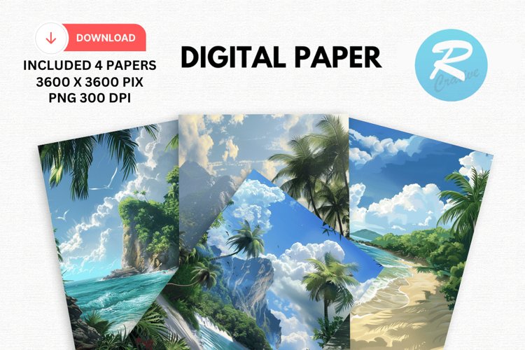 Tropical Island Digital Paper, Tropical Background