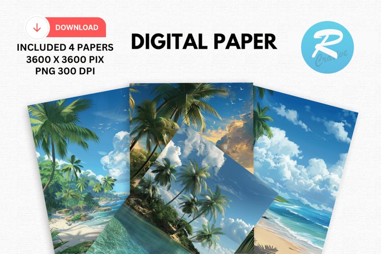 Tropical Island Digital Paper, Tropical Background