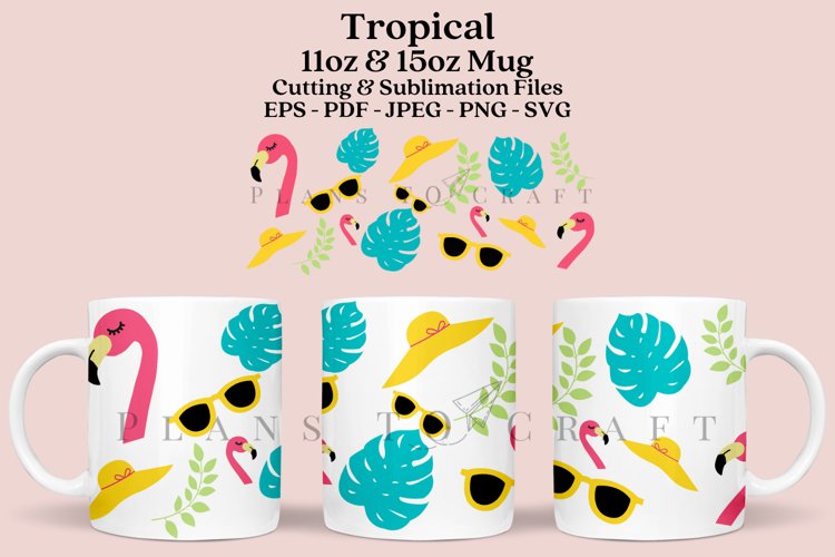 tropical summer Glass Mug Sublimation Wrap