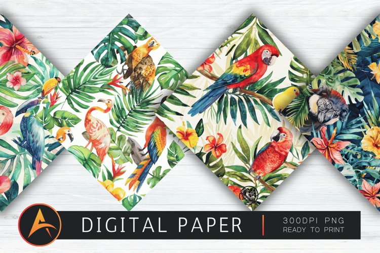 Tropical Watercolor Animals Digital Paper