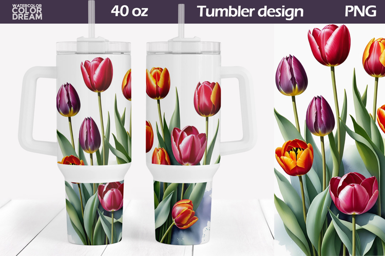 Watercolor Tulip Tumbler 40 Oz | Spring Floral (5831237)