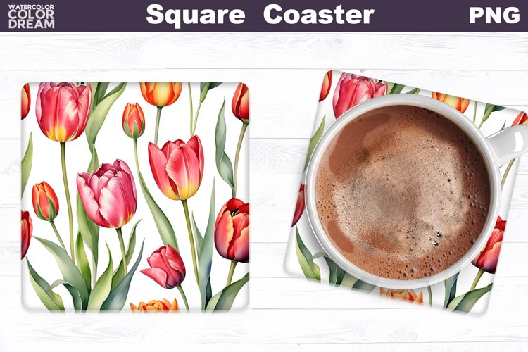 Watercolor Tulip Square Coaster | Spring Flowers (5228749)
