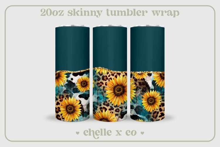 Turquoise Sunflower 20 oz Skinny Tumbler Wrap PNG