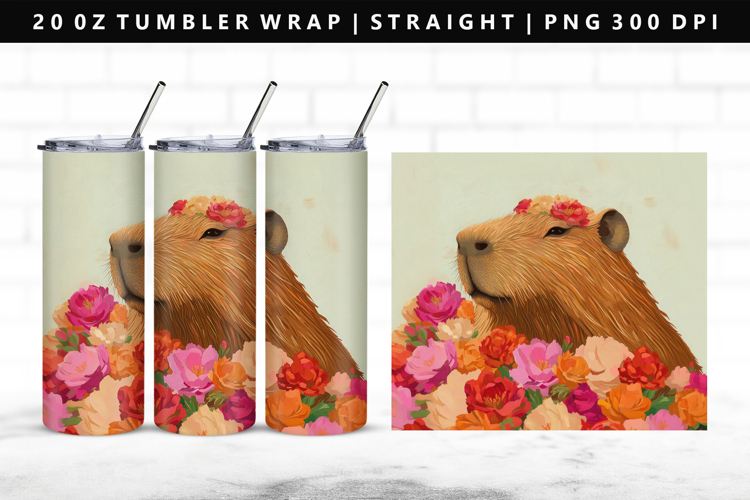 Capybara 20oz Tumbler Wrap | Sublimation PNG (5624589)