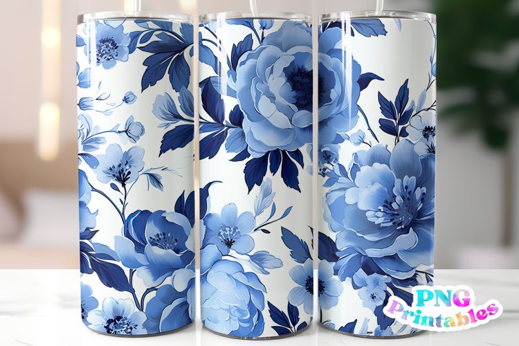 Blue Floral 20 oz Skinny Tumbler Wrap (2791728)