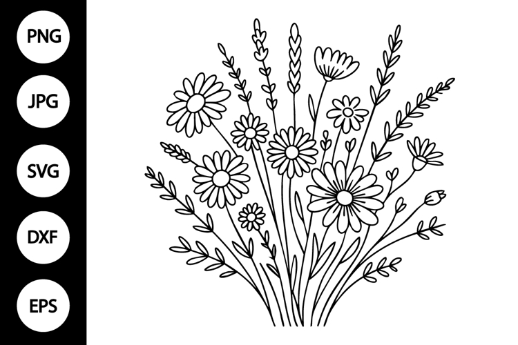 Flower Meadow Outline SVG, Coloring Page (6577049)