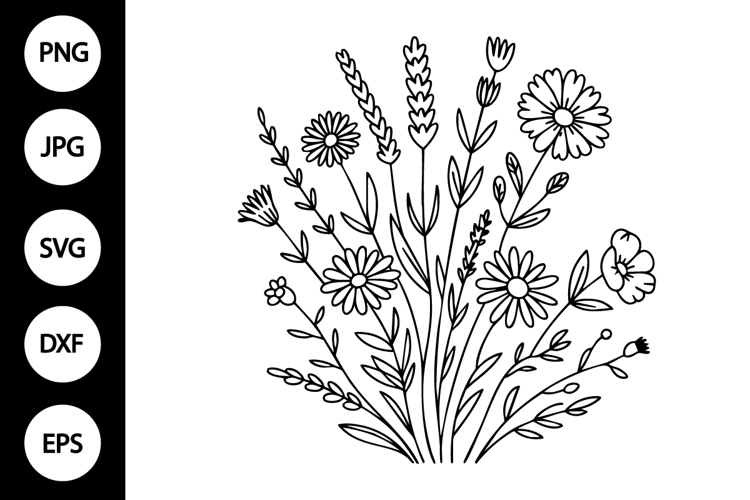 Flower Meadow Outline SVG, Coloring Page (6577048)