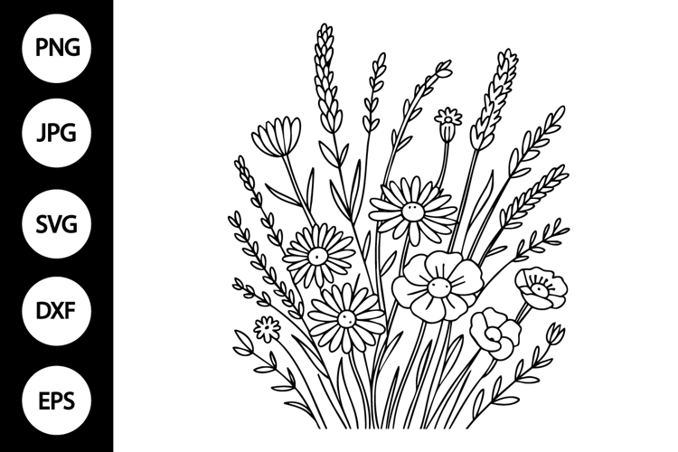 Flower Meadow Outline SVG, Coloring Page (6577050)