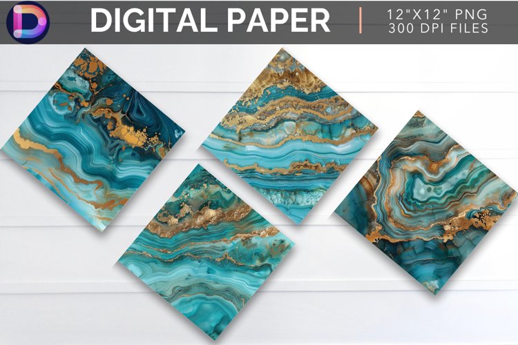 Turquoise Gold Agate Digital Paper