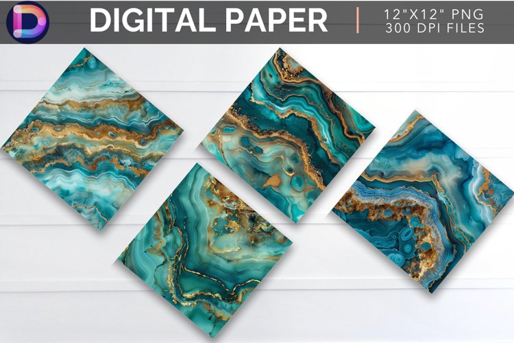 Turquoise Gold Agate Digital Paper
