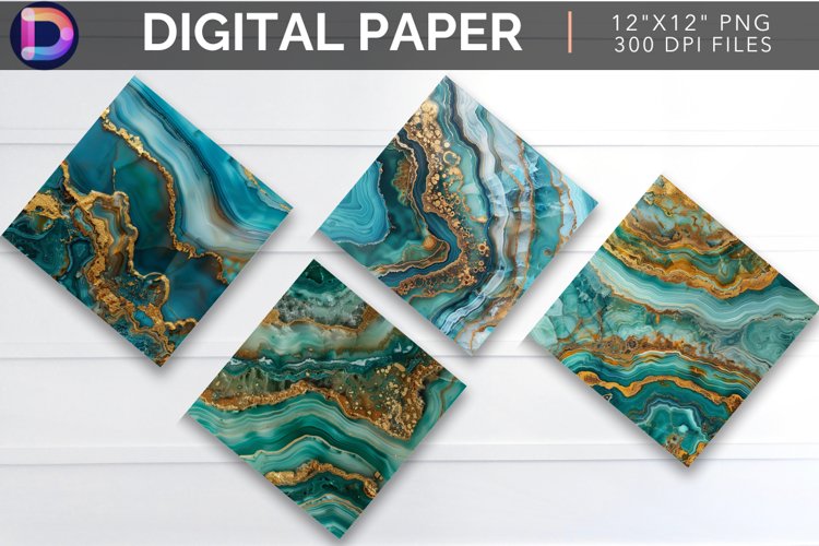 Turquoise Gold Agate Digital Paper