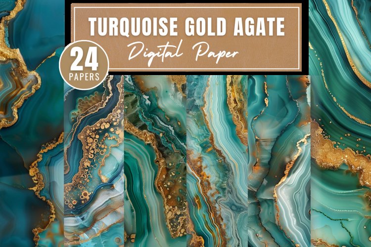 Turquoise Gold Agate Digital Paper Bundle