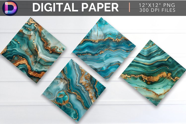 Turquoise Gold Agate Digital Paper