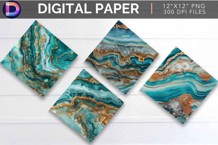 Turquoise Gold Agate Digital Paper