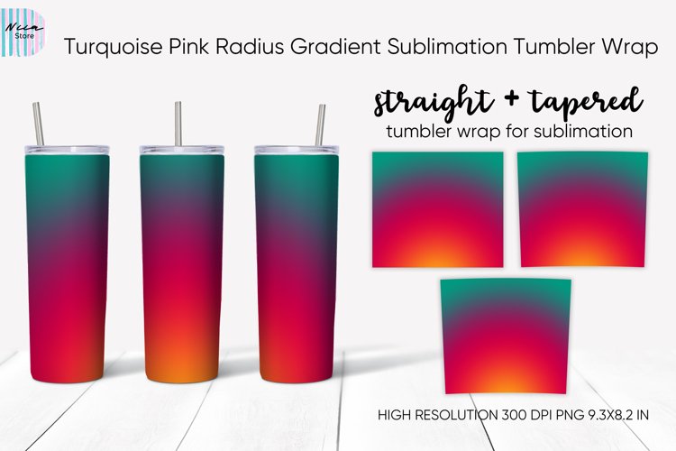 Turquoise Pink Radius Gradient Sublimation Tumbler Wrap 20 O