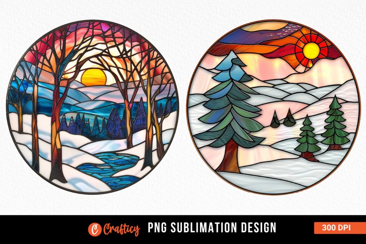 Stained Glass Winter Landscape Clipart