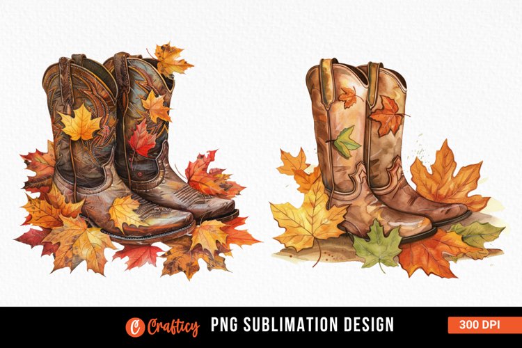 Cowboy Boots with Autumn Leaves Clipart