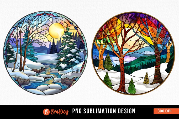 Stained Glass Winter Landscape Clipart