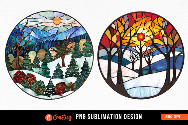 Stained Glass Winter Landscape Clipart